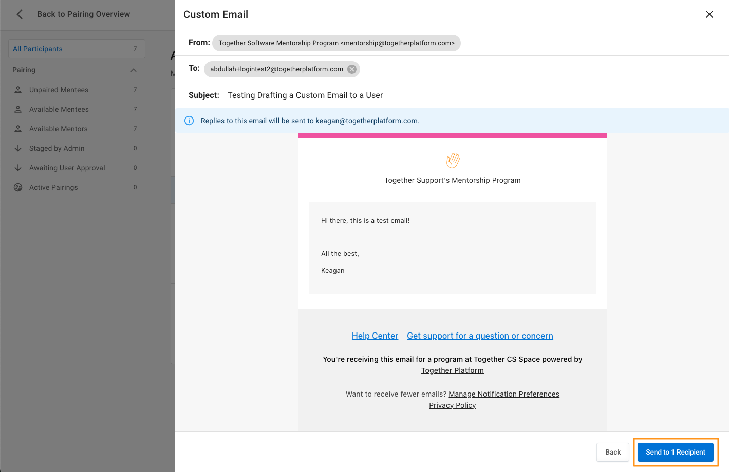 Sending Custom Emails – Together Support